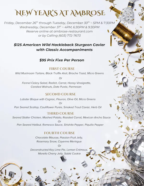 AMBROSE - Special Menu Reservation Available Now through New Year's Eve ...