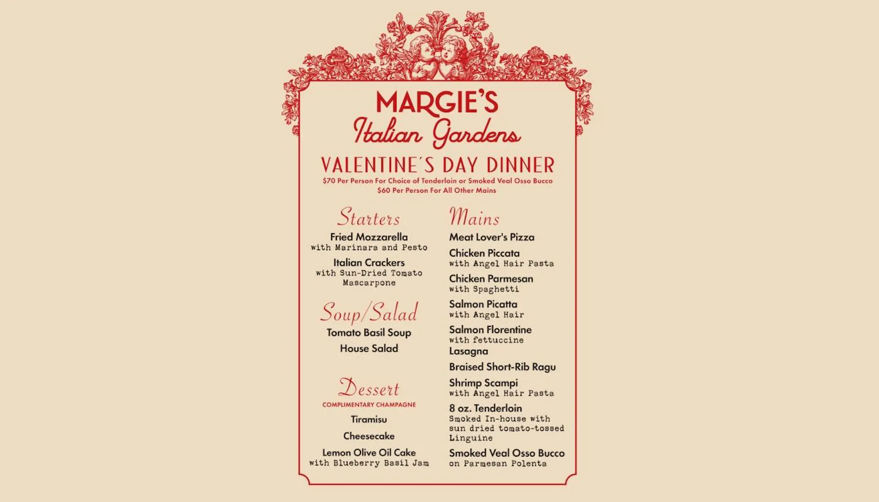 Margie's Italian Gardens - Margie's Valentine's Day Menu - Fort Worth ...